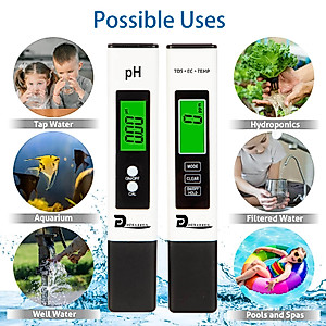 PH Meter, Digital 4 in 1 PH EC TDS Temp Meter for Water Hydroponics, Waterproof DWC PH and EC PPM Water Tester with Backlit for Nutrients Growing,Pool,Indoor Garden, Home Brewing, Aquarium, Hot Tub