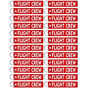 Junkin 24 Pcs Flight Crew Keychain Airplane Aviation Keychain Flight Crew Luggage Tags Embroidered Keychain Key Ring Car Motorcycles Flight Attendant Gift Pilot Gifts Men Women (Red)