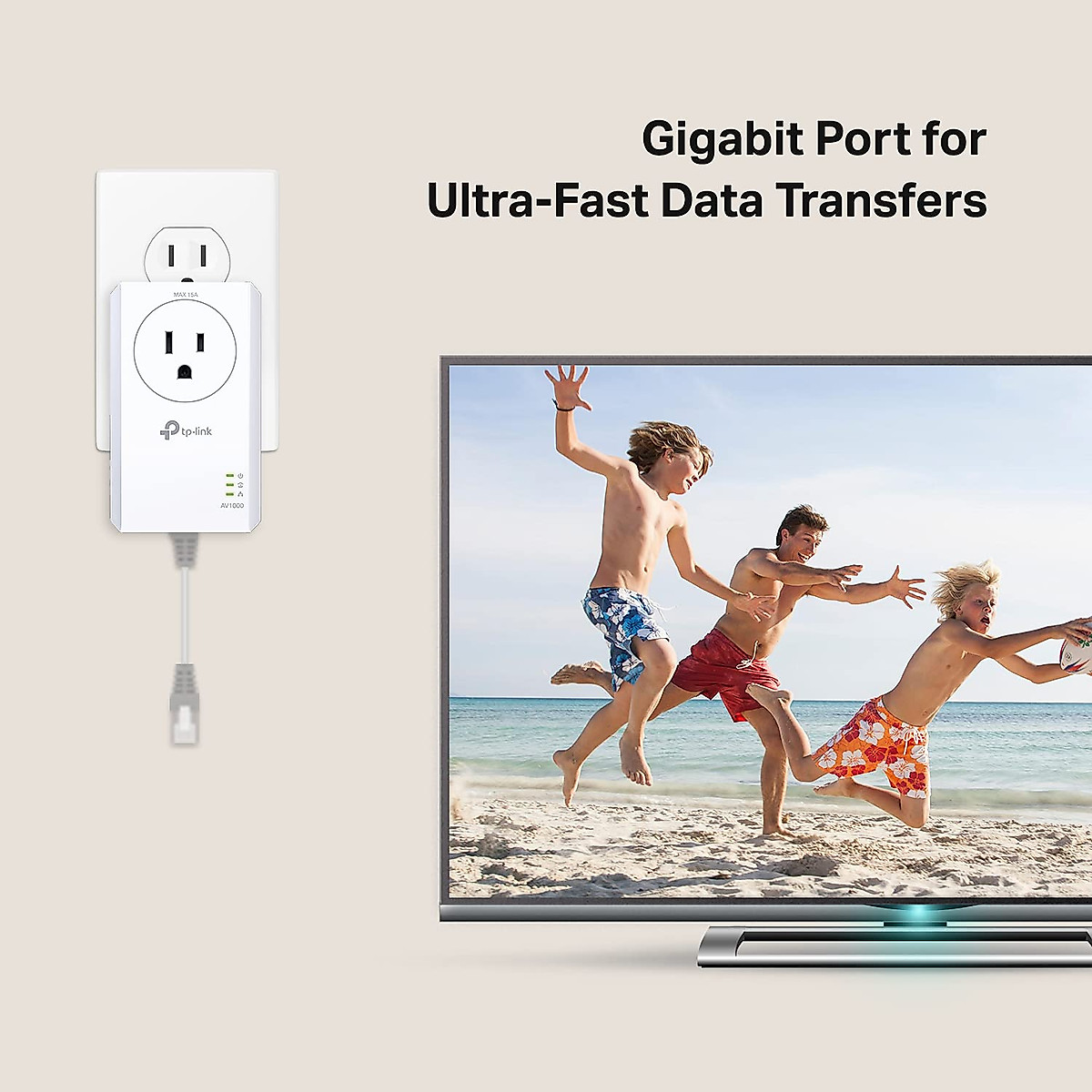 TP-Link AV1000 Powerline Ethernet Adapter(TL-PA7017P KIT)- Gigabit Port, Plug and Play, Extra Power Socket for Additional Devices, Ideal for Smart TV (Renewed)