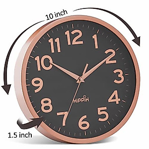 HIPPIH Wall Clock 2 Pack, 10 Inch Modern Wall Clocks Battery Operated, Non Ticking Silent Wall Clock, Simple Small Analog Wall Clock for Living Room, Bedroom, School, Office Decor (Rose Gold Black)