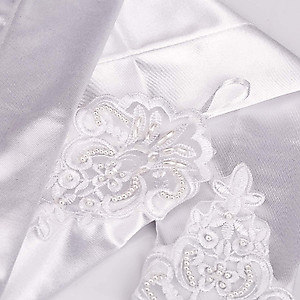 SAVITA Fingerless Long White Gloves Pierced Elbow Length Satin Gloves 19" Stretchy Opera Evening Party 1920s Gloves for Women