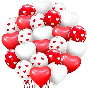 Red and White Valentines Day Balloons Latex - Pack of 40 | Heart Shaped Balloons for Valentines Day Decorations | Red Heart Balloons for Romantic Decorations Special Night | Valentines Decorations