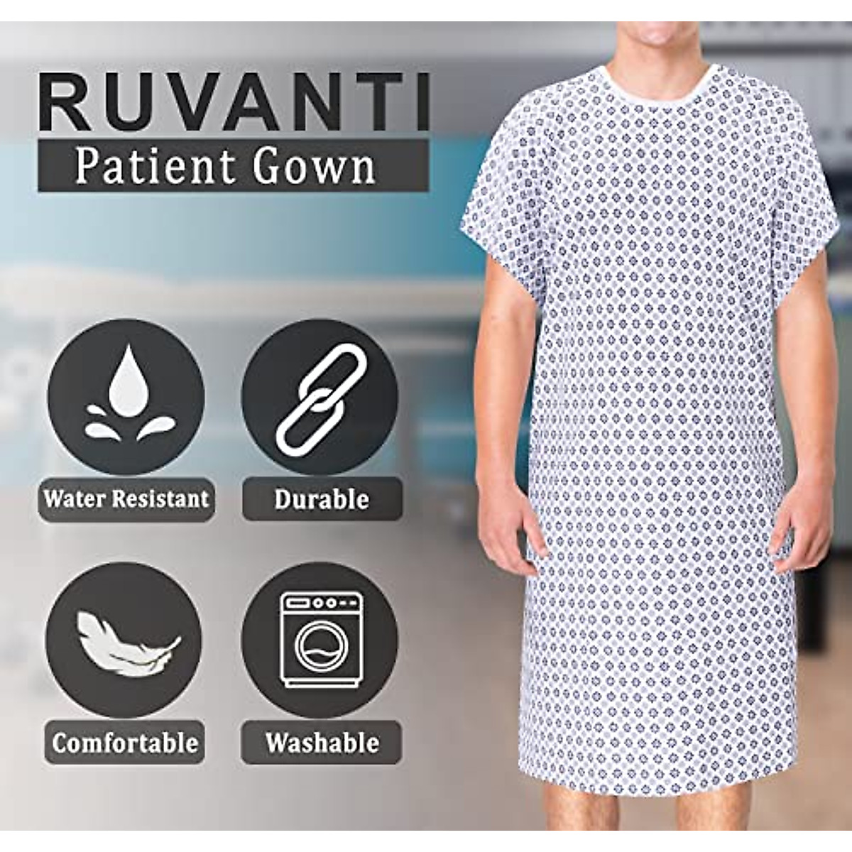RUVANTI 4 Pack Hospital Gowns for Women/Men - Medical Patient Gowns for Elderly Women - Plus Size Gowns for Home Care - Labor and Delivery/Nursing - Comfortably Fits Sizes up to 2XL