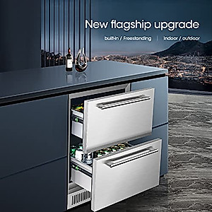 Vesgold 24 inch wide drawer refrigerator, built-in wine and beverage refrigerator under the counter, weatherproof, indoor and outdoor refrigerators, all-stainless steel cooler.