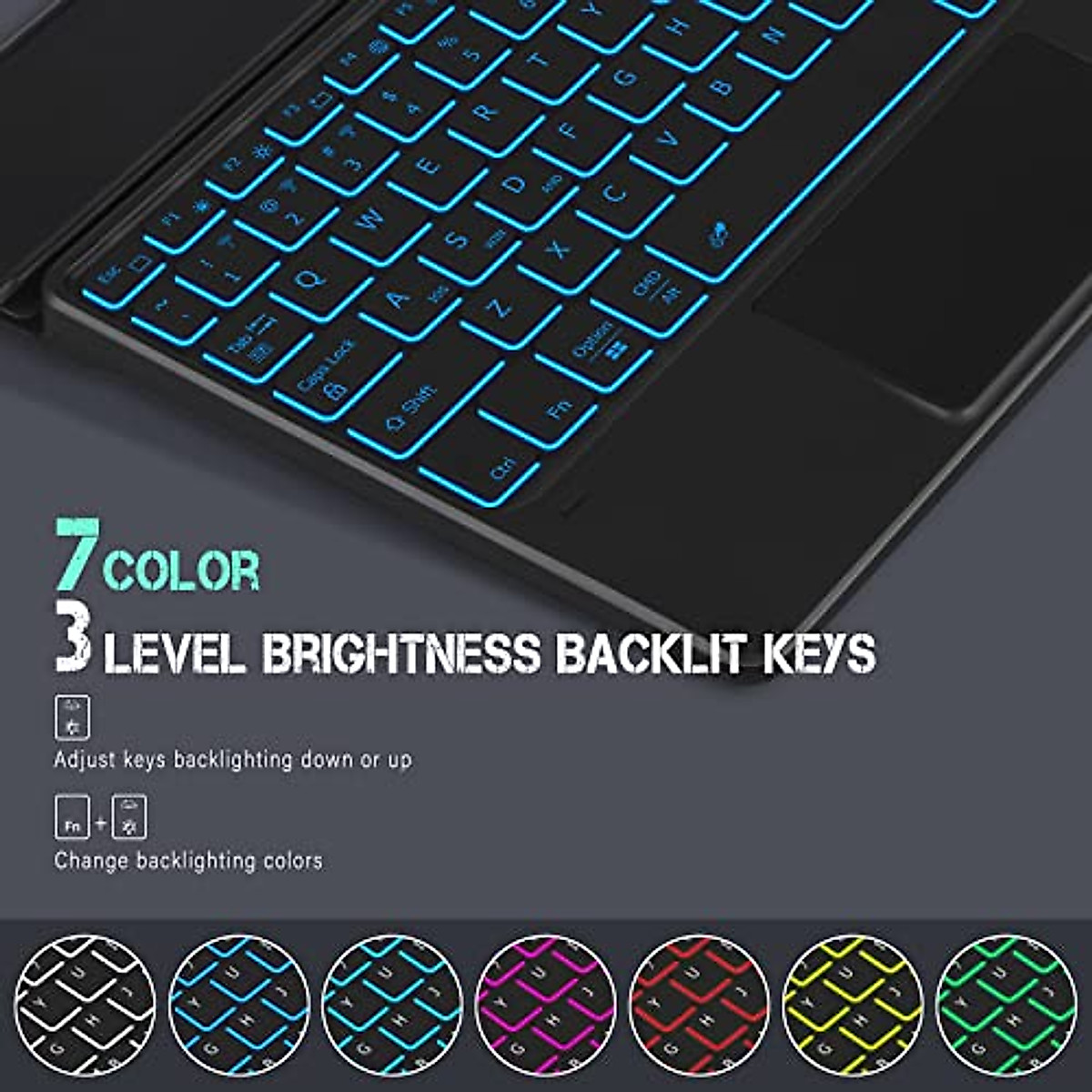 Doohoeek Multi-Device Bluetooth Backlit Keyboard with Trackpad, Keyboard with Mouse Pad & Kickstand for Tablets, Laptops, Phones and Computers