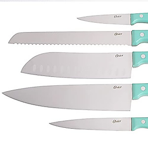 Oster Evansville 14 Piece Cutlery Set, Stainless Steel with Turquoise Handles -