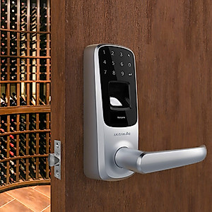 Ultraloq UL3 Fingerprint and Touchscreen Keyless Smart Lever Door Lock (Satin Nickel) | 3-in-1 Keyless Entry | Secure Finger ID | Anti-peep Code | Premium Construction Material | Match Home Aesthetics