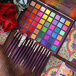 EXOTIC FLAVORS Eyeshadow Palette + 15 PCS Eye Brushes Makeup Set 48 Colors Neon Shimmer Matte Glitter Eye Shadow Powder Highly Pigmented Gift Set Make Up Pallet (EXOTIC FLAVORS Eyeshadow Palette + 15 PCS Brushes)
