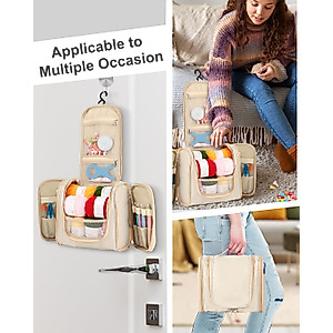 Katech Crochet Bag Yarn Storage Organizer, Yarn Bags for Crocheting With Hanging Hook, Crochet Travel Bag for Crochet Hook, Knitting Accessories Project, Crochet Tote Bag White