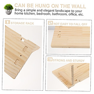 HAWILLOSCH 1 Set One-Word Partition Pictures Display Shelf Wall Mounted Shelf Picture Hanging Hooks Picture Hooks Tv Wall Hook Wall Storage Shelf Wall Mount Shelves Plant Beige Solid Wood