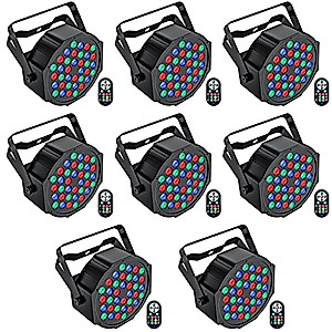 U`King LED Par Lights DJ Stage Light Corded RGB 36 LED with Sound Activated Remote Control DJ Uplighting for Wedding Party Club Christmas Stage Lighting (8 Packs)