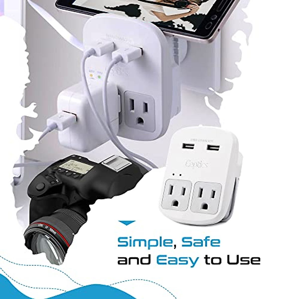 Ceptics World Travel Adapter Kit - QC 3.0 2 USB + 2 US Outlets, Surge Protection, Plugs for Europe, UK, China, Australia, Japan - Perfect for Laptop, Cell Phones, Cameras - Safe ETL Tested