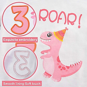 AMZTM 3rd Birthday Girl T-Shirt Dinosaur Party B-Day Themed Tee Gift for Toddler (US, Age, 3 Years, White)