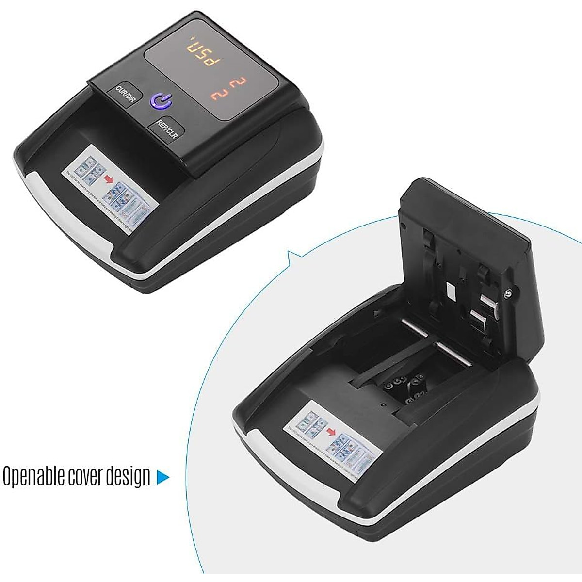 SPUZZO Banknote Bill Detector Denomination Value Counter Detection with Battery Counterfeit Fake Money Currency Cash Checker Tester Machine for USD Euro