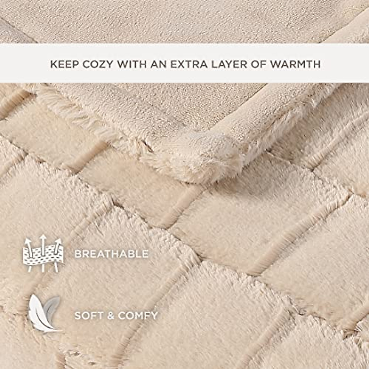 Stassie Faux Fur Throw Blanket – Soft and Elegant Blanket for Couch and Bed - 380 GSM – Cozy & Warm - Luxurious Carved Design (Wheat)