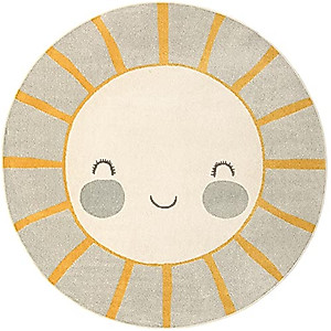 Unique Loom Whimsy Kids Collection Area Rug - Smiling Sunshine (Round 7' 10" x 7' 10", Gray/ Yellow)