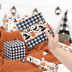 LeZakaa Reversible Halloween Wrapping Paper - Pumpkin, Witch Hat & Black and White Plaid Design for Halloween, Nightmare before Christmas Holiday, Party - 17 inches x 32.8 Feet (46.45 sq.ft.)