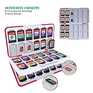 VANJUNN Game Card Case for Nintendo Switch Games, 48 Cartridge Slots Game Storage Case with 24 Memory SD Card Slots for Switch, Switch OLED(Silicone Lining)