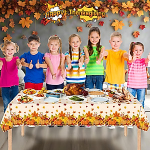 2 Pcs Thanksgiving Tablecloth Plastic - Disposable Fall Table Cloths, Autumn Rectangle Pumpkin Maple Leaf Table Cover for Happy Thanksgiving Day Table Decorations Party Supplies Favors, 54x108 Inch