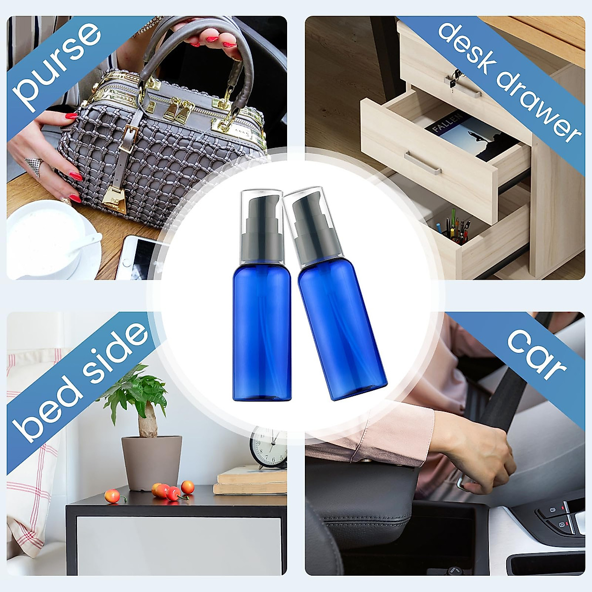 VIDELLY 10 Pieces Travel Pump Bottles for Toiletries 2oz Small Pump Bottles Clear Travel Bottle Plastic Empty Spray Bottle Dispenser With Black Cap For Lotion Cream Essential Oil,50ml Blue (Blue,