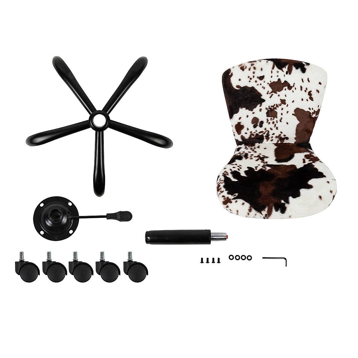 LEEJAY Brown Milk Cow Print Desk Chair for Adults, Armless Swivel Office Task Chair with Black Legs, Fluffy Faux Fur Furry Chair for Bedroom, Mid-Back Fancy Computer Chair, 17.3"x19.3" Seat