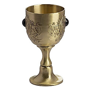 VIDAYA Chalice Goblet, Hand-Made Vintage Pure Copper Engraving Flower Pattern Metal Embossed Wine Copper Gemstone Cups Medieval Gothic Goblet 1.7oz 1-Pack