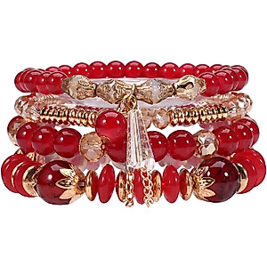 8 Packs Beaded Bracelet Bohe Multilayer Chain Tassel Stackable Charm Stretch Statement Bracelet Set