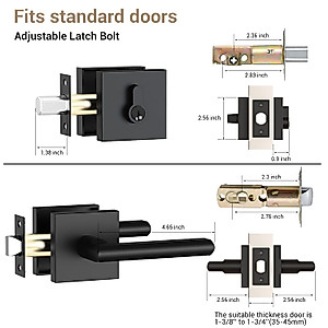 Exterior Door Lock Set, Ohuhu Heavy Duty Deadbolt Lock- Entry Door Locksets with Deadbolt Matte Black Front Door Handle Modern Contemporary Square Sleek Design Zinc Alloy