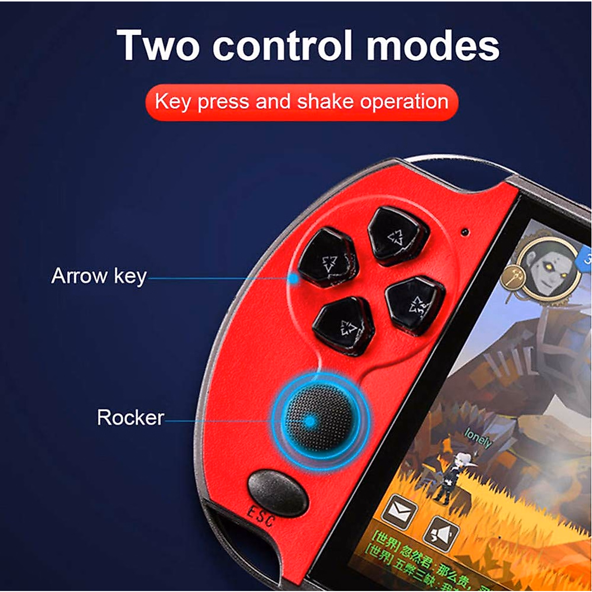 X7 PLUS Handheld Game Console 5.1-inch Dual Joystick Game Console 8GB Built-in 1000 Games Support 32/64/128-bit Video Game Console ( Blue+Red）