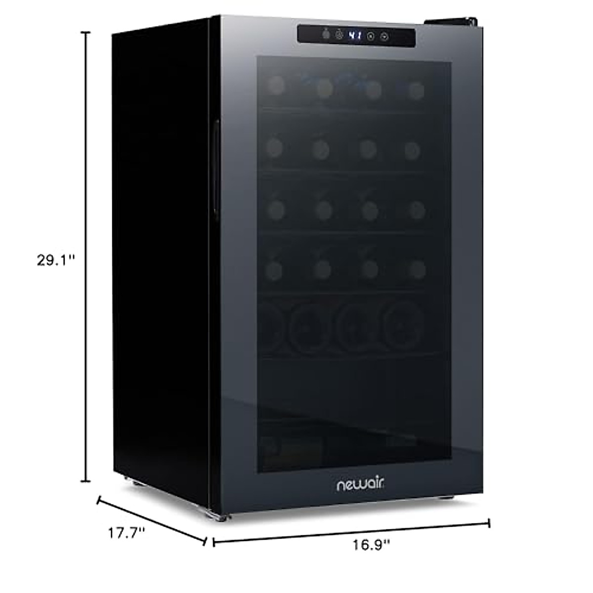 Newair 24 Bottle Wine Cooler Refrigerator | Shadow Series | Freestanding Mirrored Wine and Beverage Fridge with Double-Layer Tempered Glass Door & Compressor Cooling For Reds, Whites, & Sparkling Wine