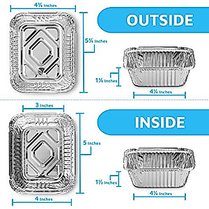 MontoPack Disposable Takeout Pans with Clear Lids | 1lb Capacity Aluminum Foil Food Containers with Strong Seal for Freshness & Spill Resistance | Eco-Friendly & Recyclable | 50-Pack of 5x4” Drip Pans