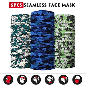 Venswell Neck Gaiter Face Mask Men Women,Seamless Bandana Rave Face Cover Scarf Mask,Balaclava,Headband, Head Wrap,Headwear