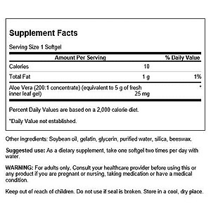 Swanson Aloe Vera 25 Milligrams 100 Sgels (2 Pack)