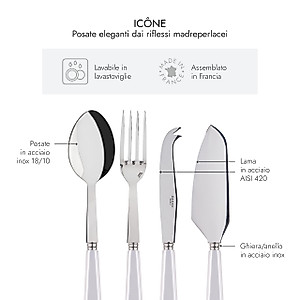 SABRE PARIS - 4-Piece Serving Set - Icône Collection - 2 Serving Flatware, Serrated Pie Server, Large Cheese Knife - Stainless Steel & Acrylic - Dishwasher Safe - White