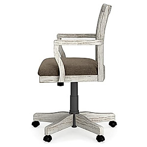 Signature Design by Ashley Havalance Casual Home Office Adjustable Desk Chair with Swivel, Whitewash & Brown