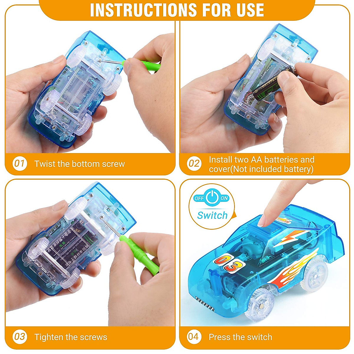 Save Unicorn Tracks Cars Replacement only, Toy Cars for Most Tracks Glow in The Dark, Car Track Accessories with 5 Flashing LED Lights, Compatible with Most Car Tracks for Girls Boys and Kids(4pack)