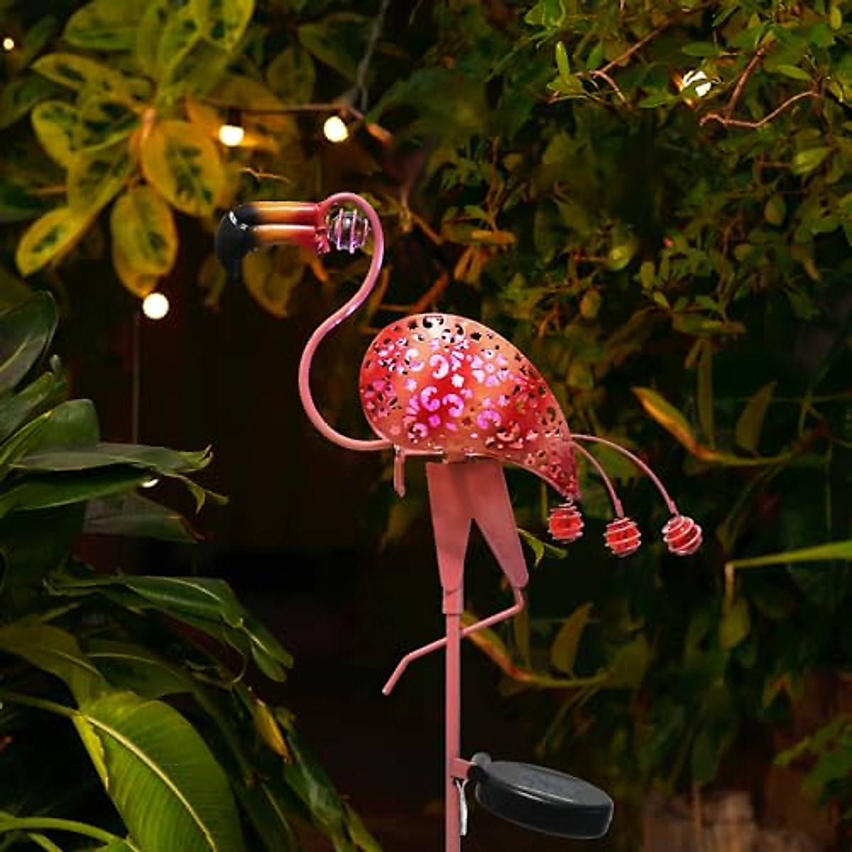esgarden Garden Solar Light Flamingo Outdoor Crackle Glass Decorative Pathway Lights Path Landscape Decor Outside Backyard Yard Patio Decorations Porch Walkway Driveway Courtyard Gift 1 Pc