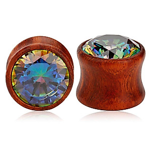 TBOSEN 5 Pairs Set Gauges Wood Tunnels Earrings Zircon Stone Body Jewelry Stretching Tapers Expanders Wooden Ear Plugs