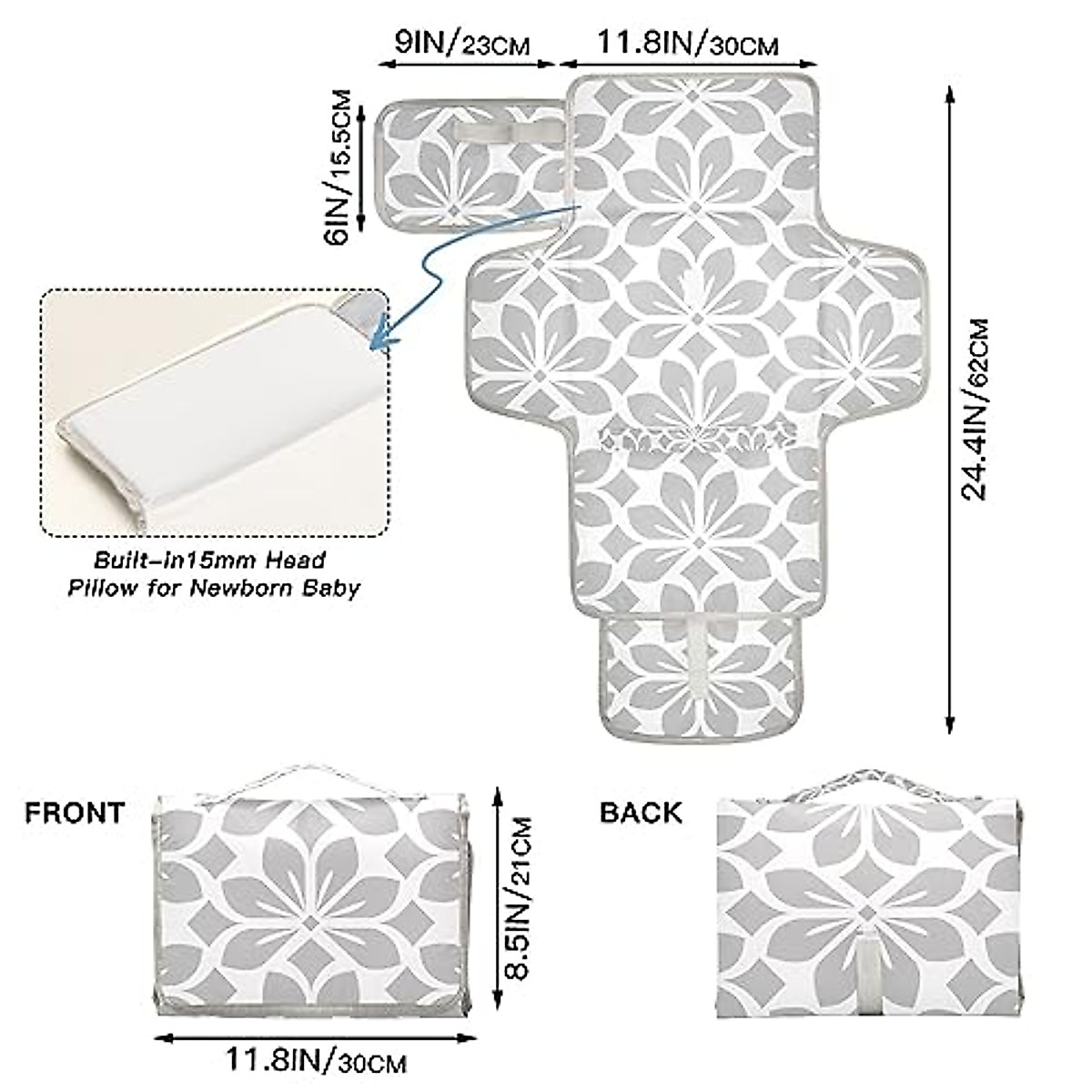 Geometric Floral Portable Diaper Changing Pad Waterproof Travel Baby Changing Pad Foldable Diaper Pad Changing Mat for Baby