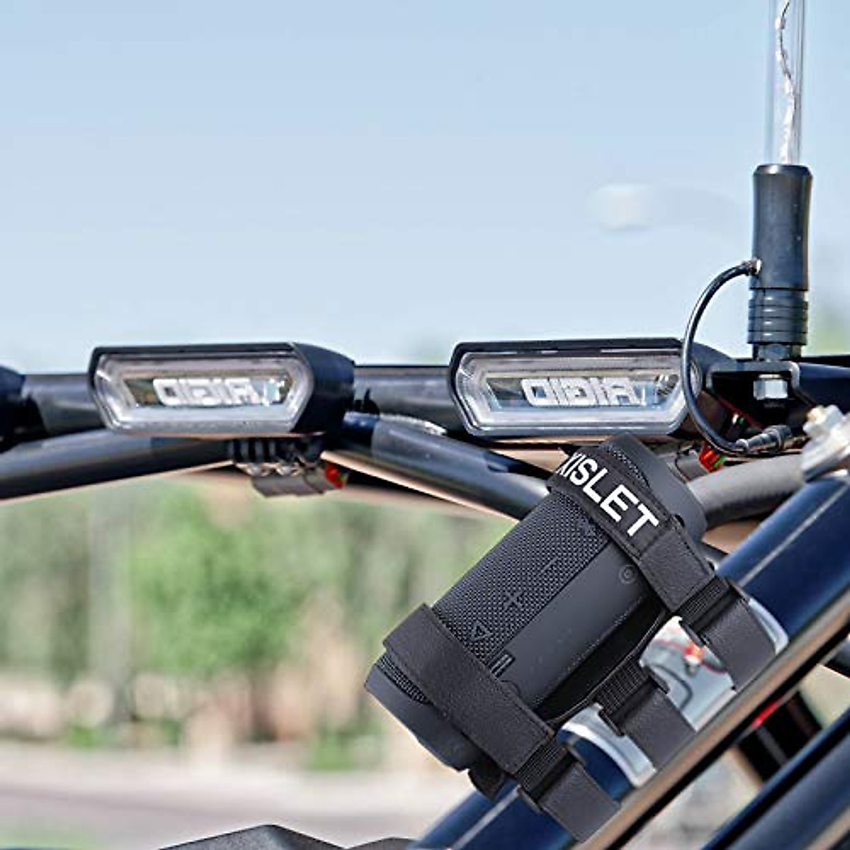 Xislet 2-Strap Style Portable UTV Speaker Mount Compatible with Polaris RZR Ranger Can Am Maverick X3 Kawasaki Mule Attaches 1.5-2.0" Roll Bar Wakeboard Tower Boat Wireless Speaker Bar Mount