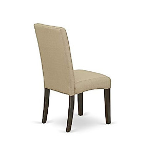 EAST WEST FURNITURE 7Pc Square 36/54 inch Kitchen Table With 18 In Leaf And 6 Parson Chair With Cappuccino Finish Leg And Linen Fabric- Brown Color