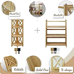 Casual Home Montego 3-Shelf Folding Bookcase, Natural , 27.5" Wide