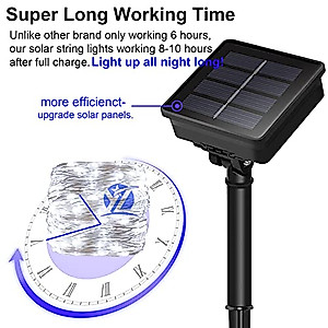 Solar Christmas String Lights Cool White Outdoor Waterproof 100 LED（2 Pack） 8 Modes Copper String Lights Fairy Lights for Valentine's Day Garden, Patio, Fence, Balcony, Outdoors(cool white 2pcs）