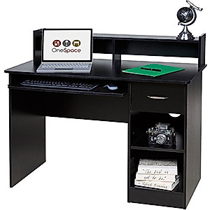 OneSpace Essential Computer Desk, Hutch with Pull-Out Keyboard, Black