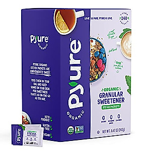 Pyure Organic Stevia Packets | Granulated Sugar Packets - White Sugar Substitute | Zero Carb, Zero Sugar, Zero Calorie Sweetener Packets | Plant-Based Stevia Packets for Keto Coffee | 240 Count