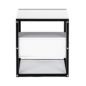 Nightstand Set of 1 with Drawer Modern Square End Side Table for Storage, Open Shelf in Bedroom, Living Room, Small Space, Stable Metal Frame, White