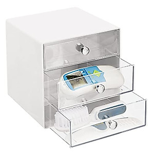 mDesign Plastic 3-Drawer Stackable Nursery Storage Organizer for Baby/Kids Bedroom, Changing Table, Playroom - Modern Organization for Diaper Creams and Small Toys, Lumiere Collection - White/Clear