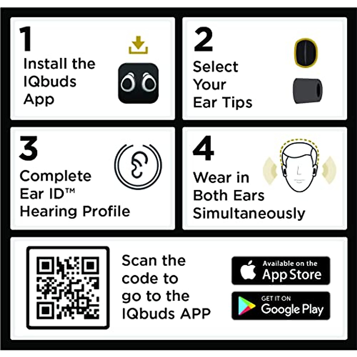 Nuheara IQbuds 2 MAX Hearing Amplifier with Personalization via IQbuds™ App, 7 Preset Programs, Bluetooth, Rechargeable, Active Noise Cancellation, 1 Pair of Earbuds