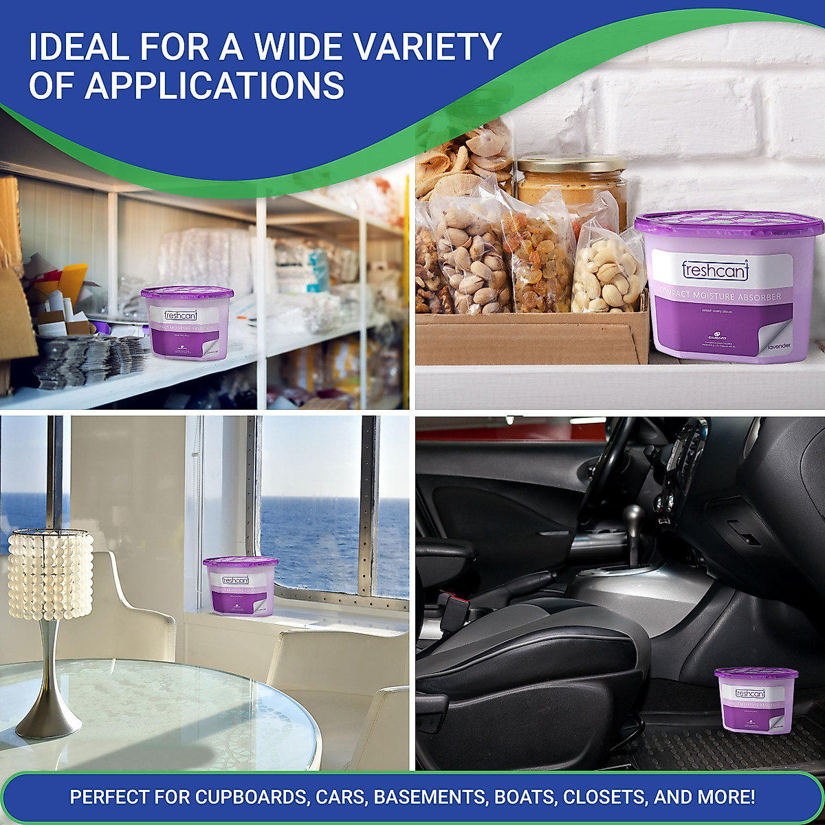 Freshcant Moisture Absorber Bundle, Room and Closet Freshener, Moisture and Odor Absorber for Home, Rooms, Basement, Garage, Prevents Musty Odor, Controls Moisture, Pack of 12, Lavender Scent