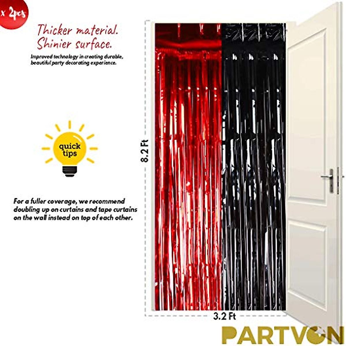 PARTVON Graduation Party Red Black Tinsel Foil Fringe Curtains - Casino Viva Las Vegas Game Night Birthday Photo Backdrops Wedding New Years Eve Party Decorations